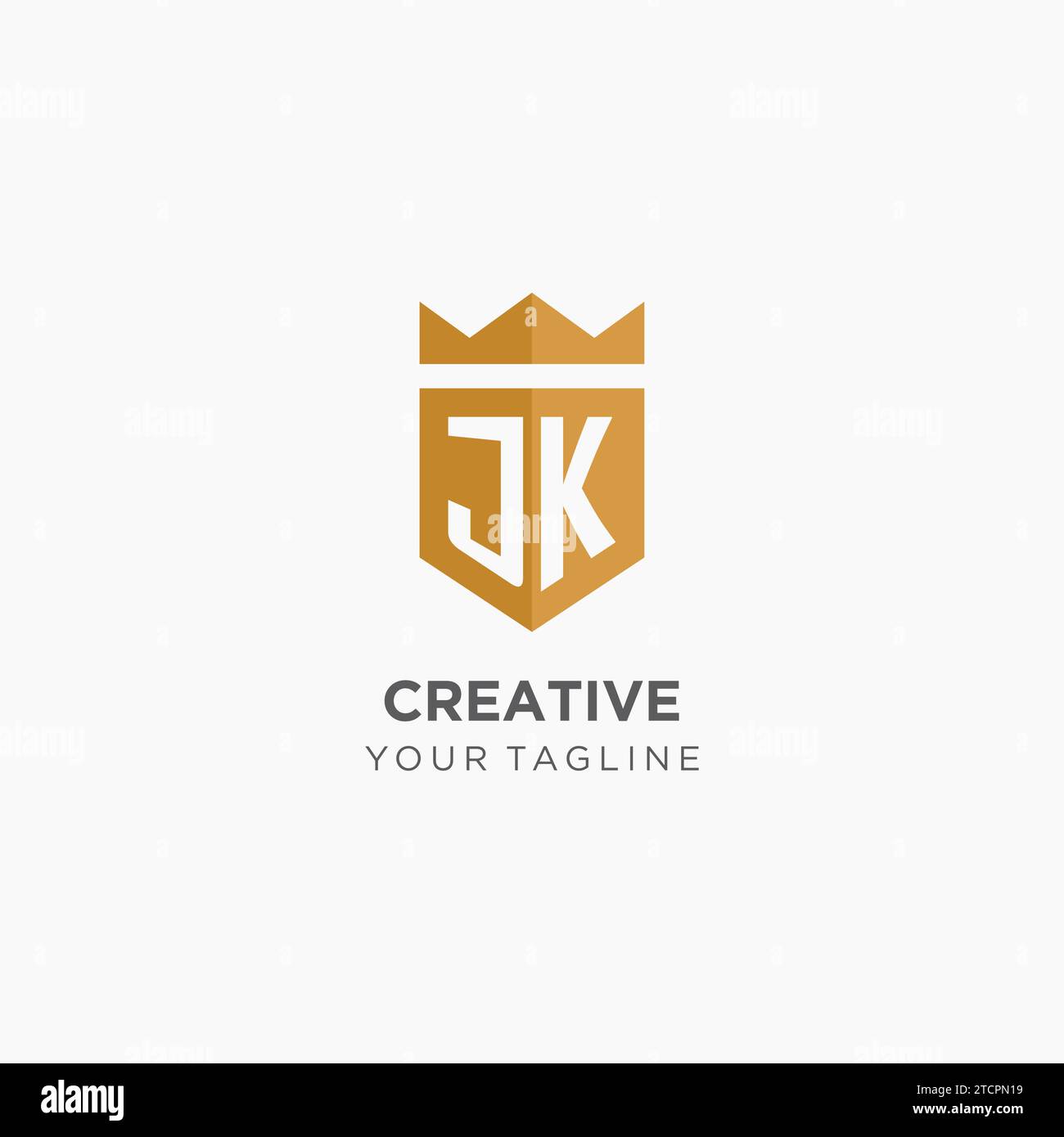 Monogram JK logo with geometric shield and crown, luxury elegant ...