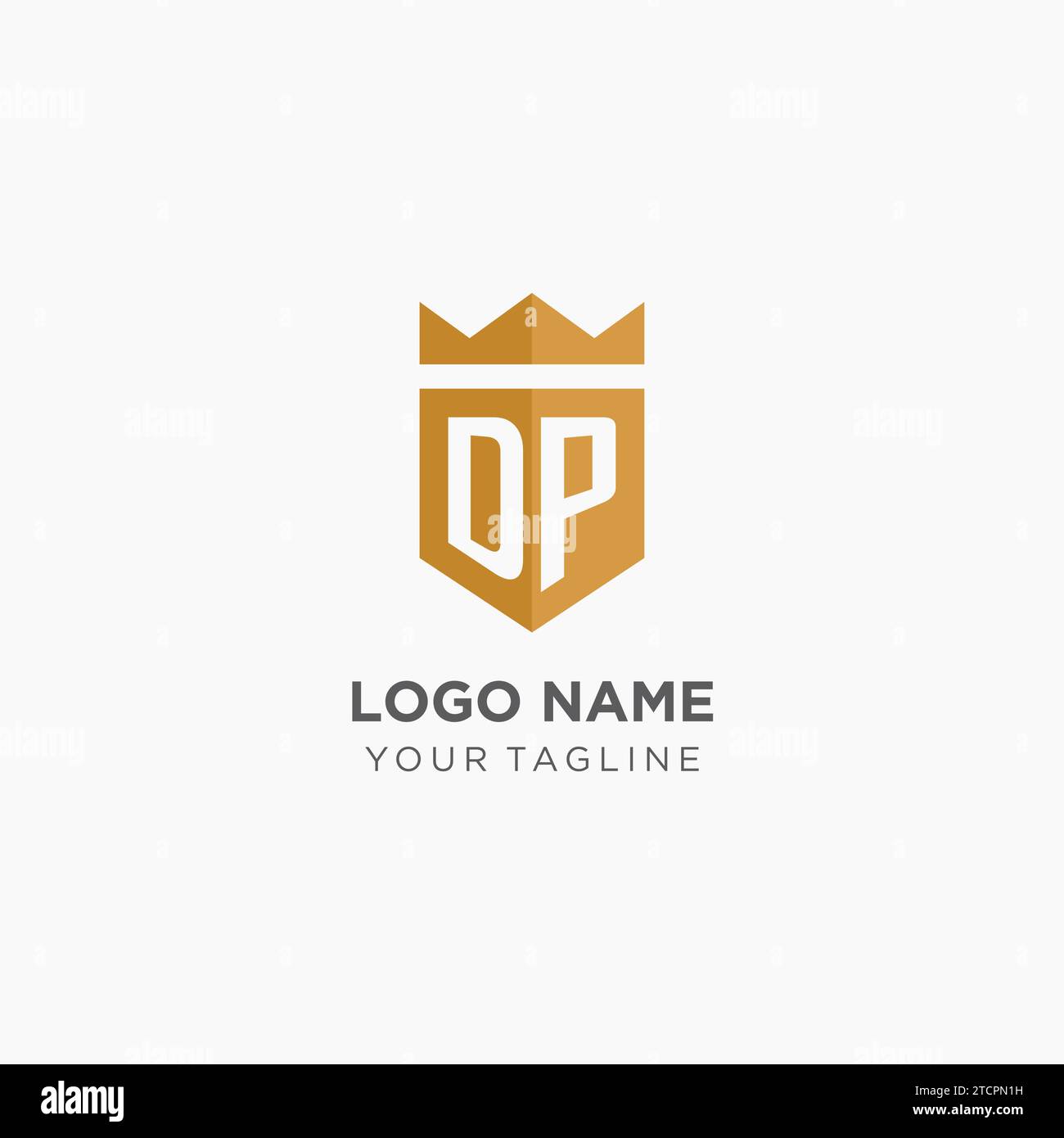 Monogram DP logo with geometric shield and crown, luxury elegant ...
