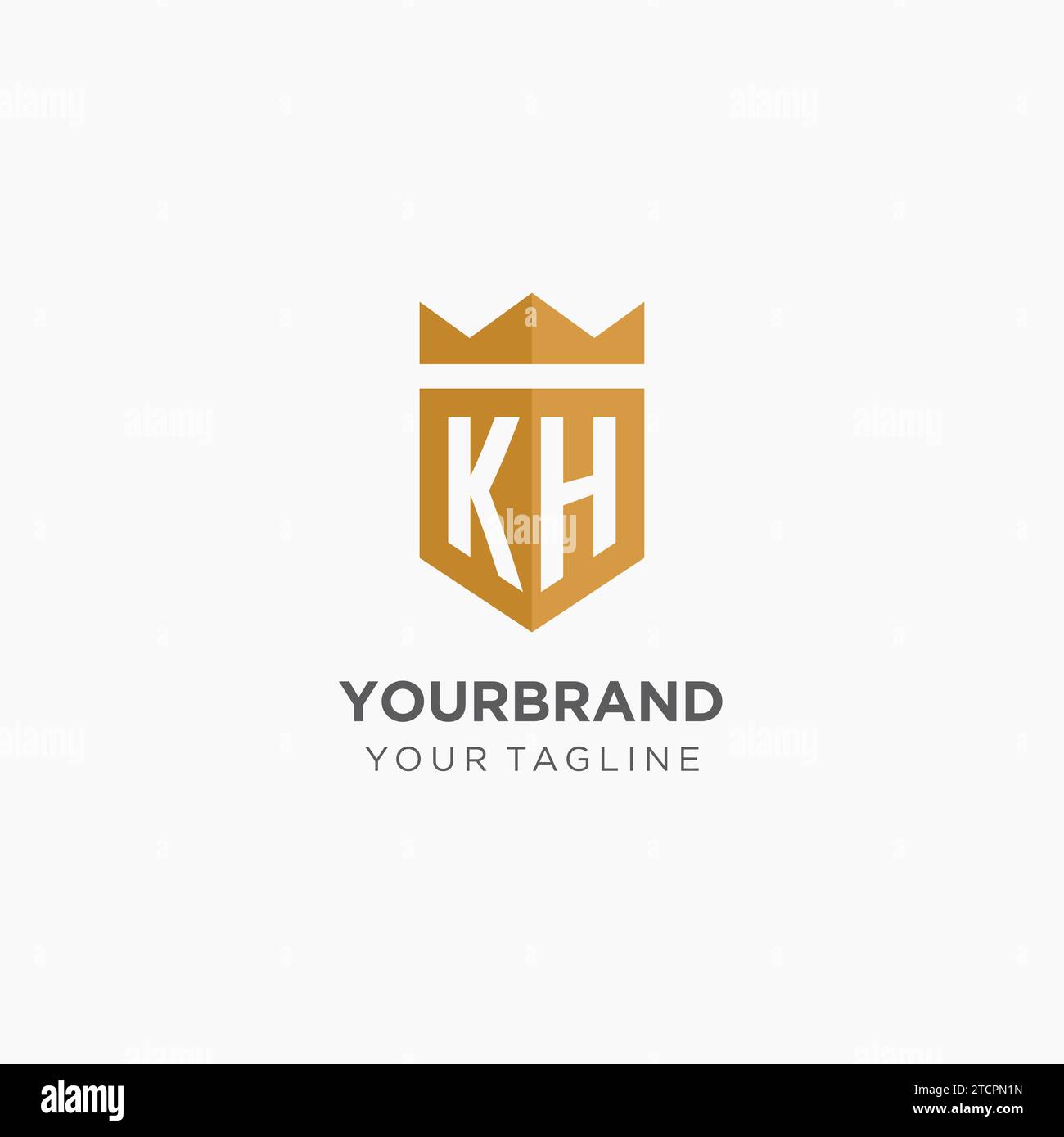 Monogram KH logo with geometric shield and crown, luxury elegant initial logo design vector ...