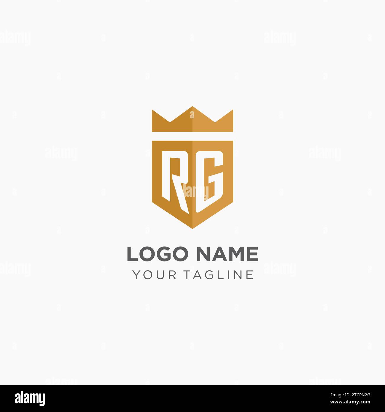 Monogram RG logo with geometric shield and crown, luxury elegant initial logo design vector ...