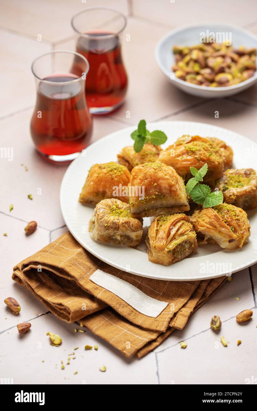 Turkish traditional desserts baklava with pistachio nuts Stock Photo ...