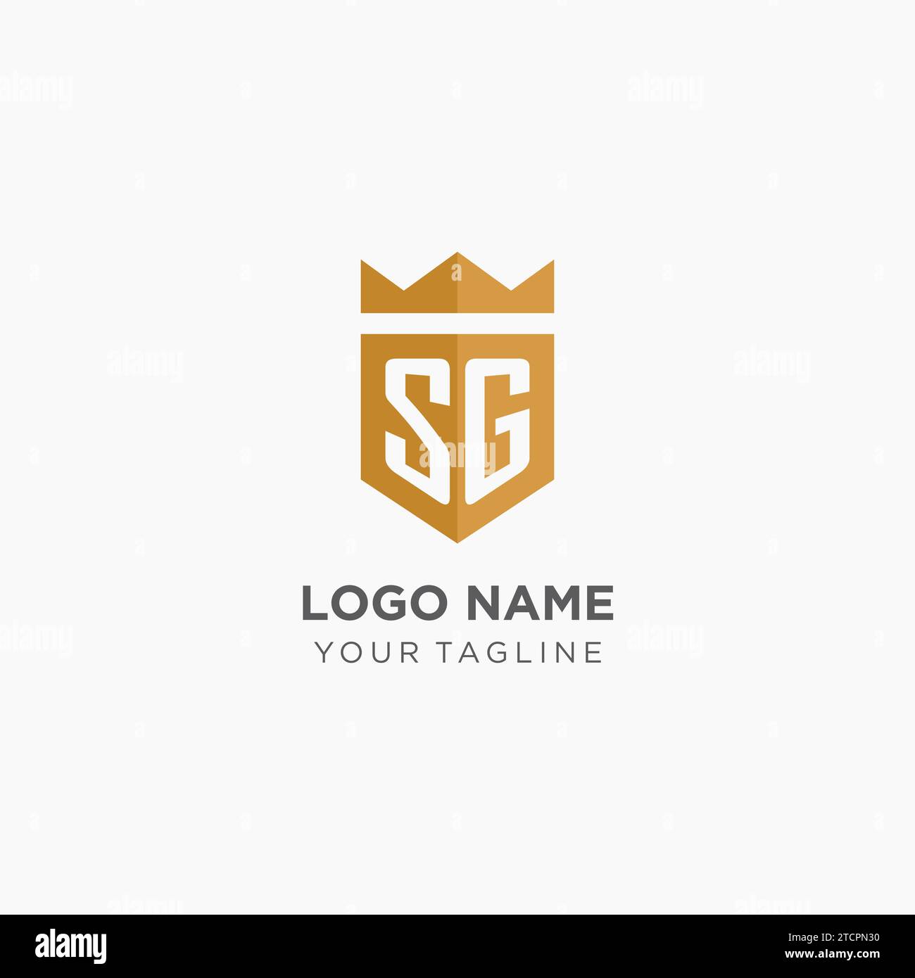 Monogram SG logo with geometric shield and crown, luxury elegant initial logo design vector ...