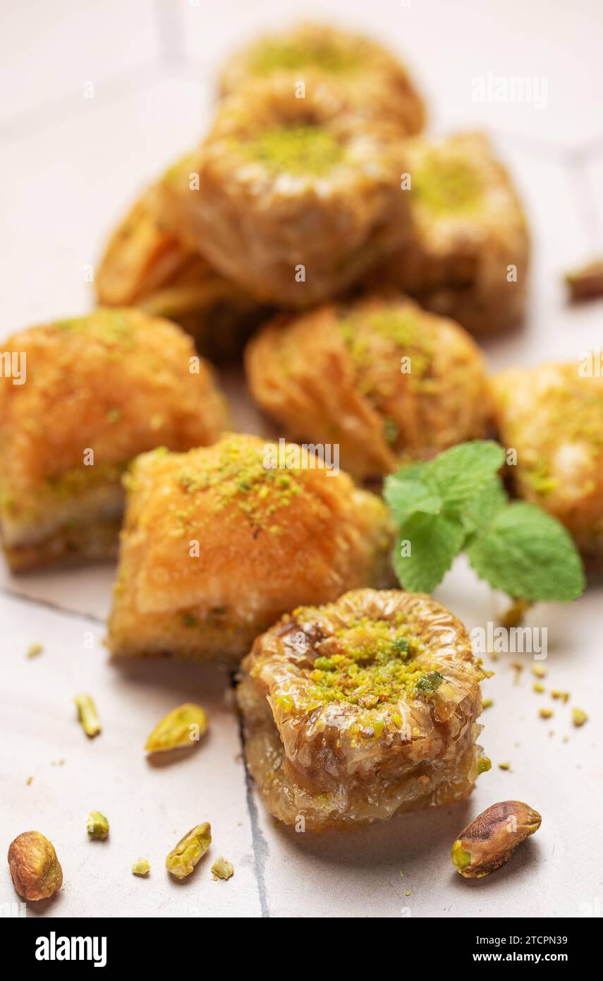 Turkish traditional desserts baklava with pistachio nuts Stock Photo ...
