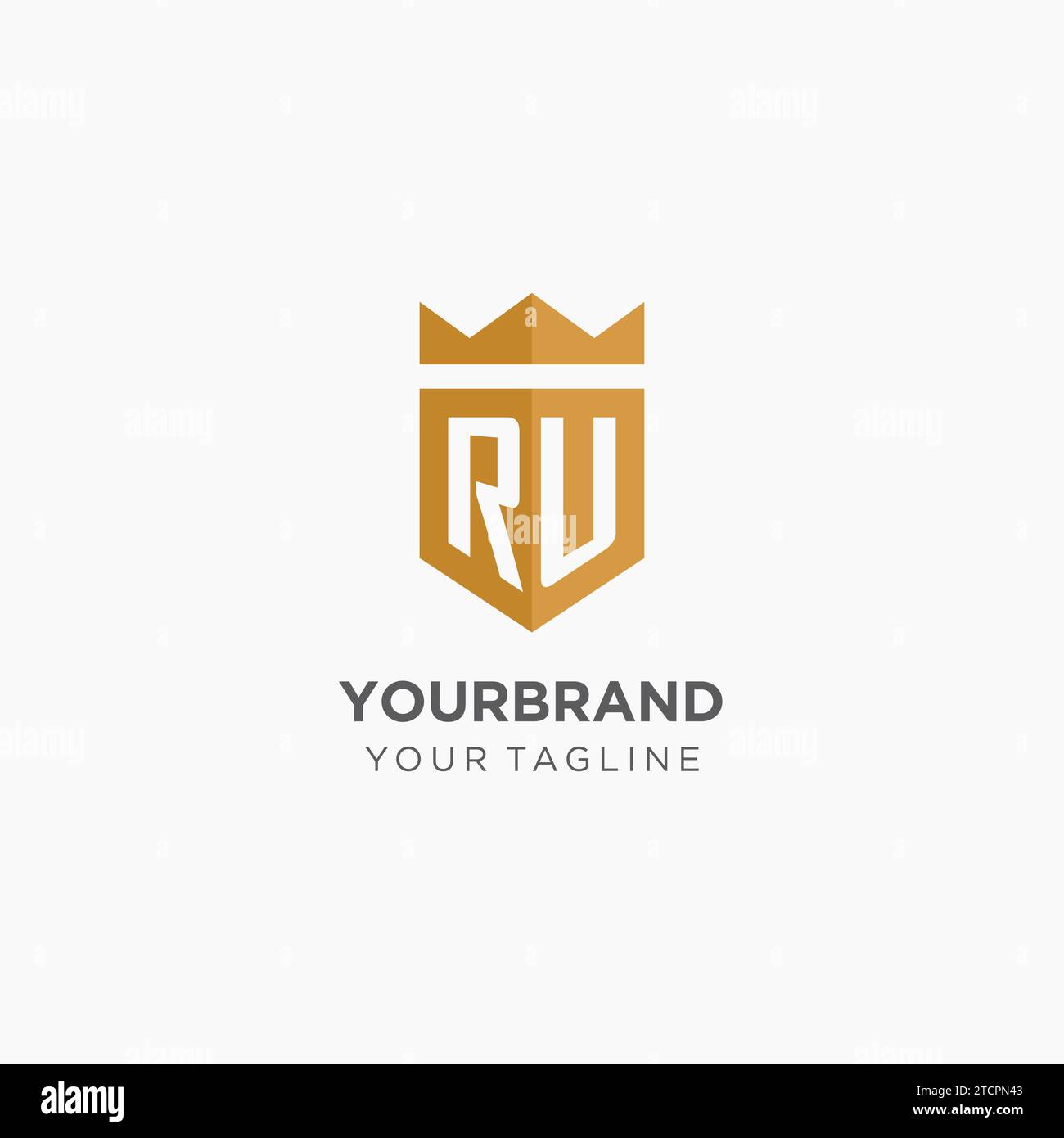 Monogram RU logo with geometric shield and crown, luxury elegant ...