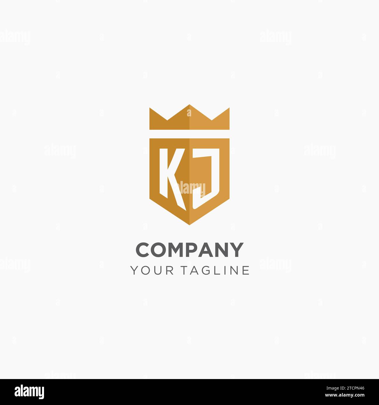 Monogram KJ logo with geometric shield and crown, luxury elegant initial logo design vector ...