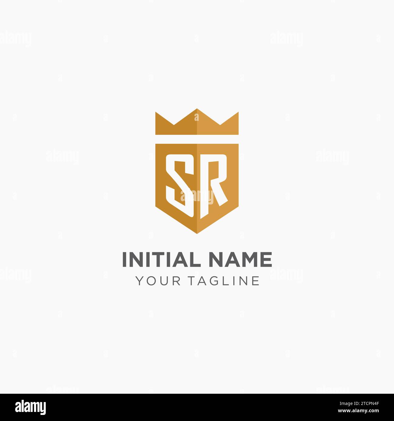 Monogram SR logo with geometric shield and crown, luxury elegant ...