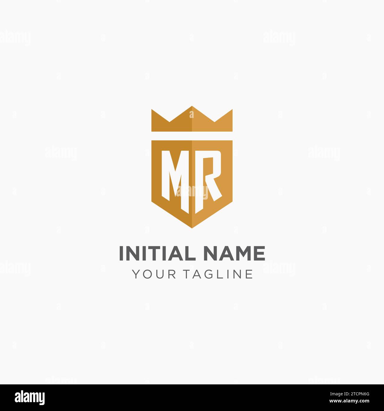 Monogram MR logo with geometric shield and crown, luxury elegant initial logo design vector ...