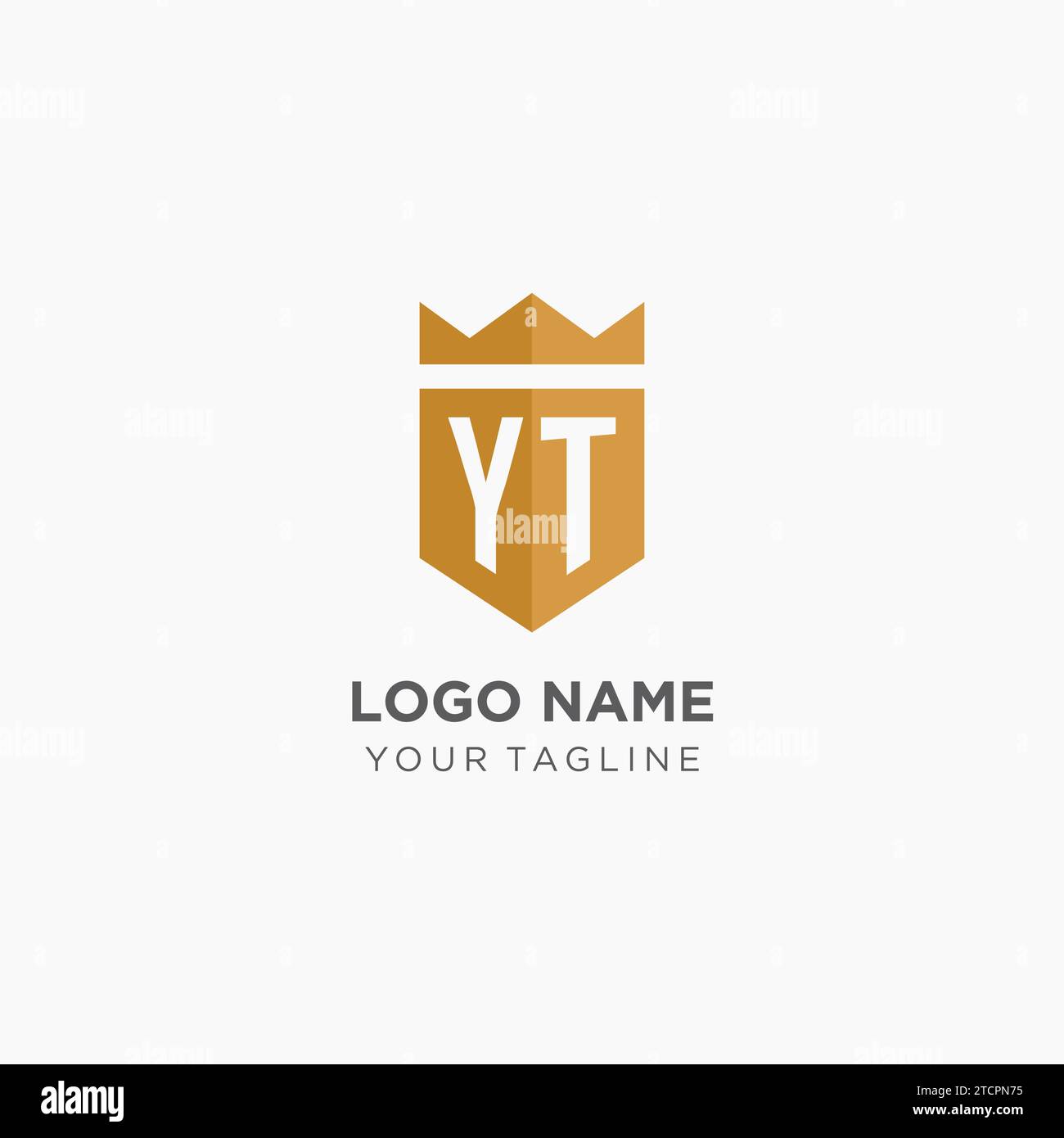 Monogram YT logo with geometric shield and crown, luxury elegant initial logo design vector ...