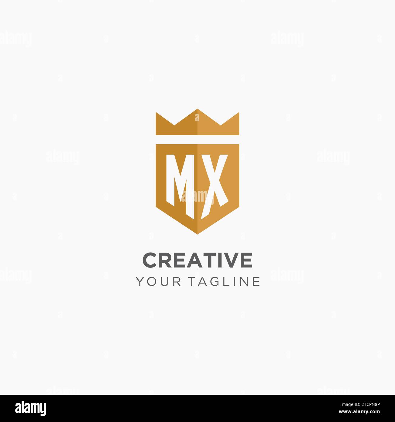 Monogram MX logo with geometric shield and crown, luxury elegant initial logo design vector ...