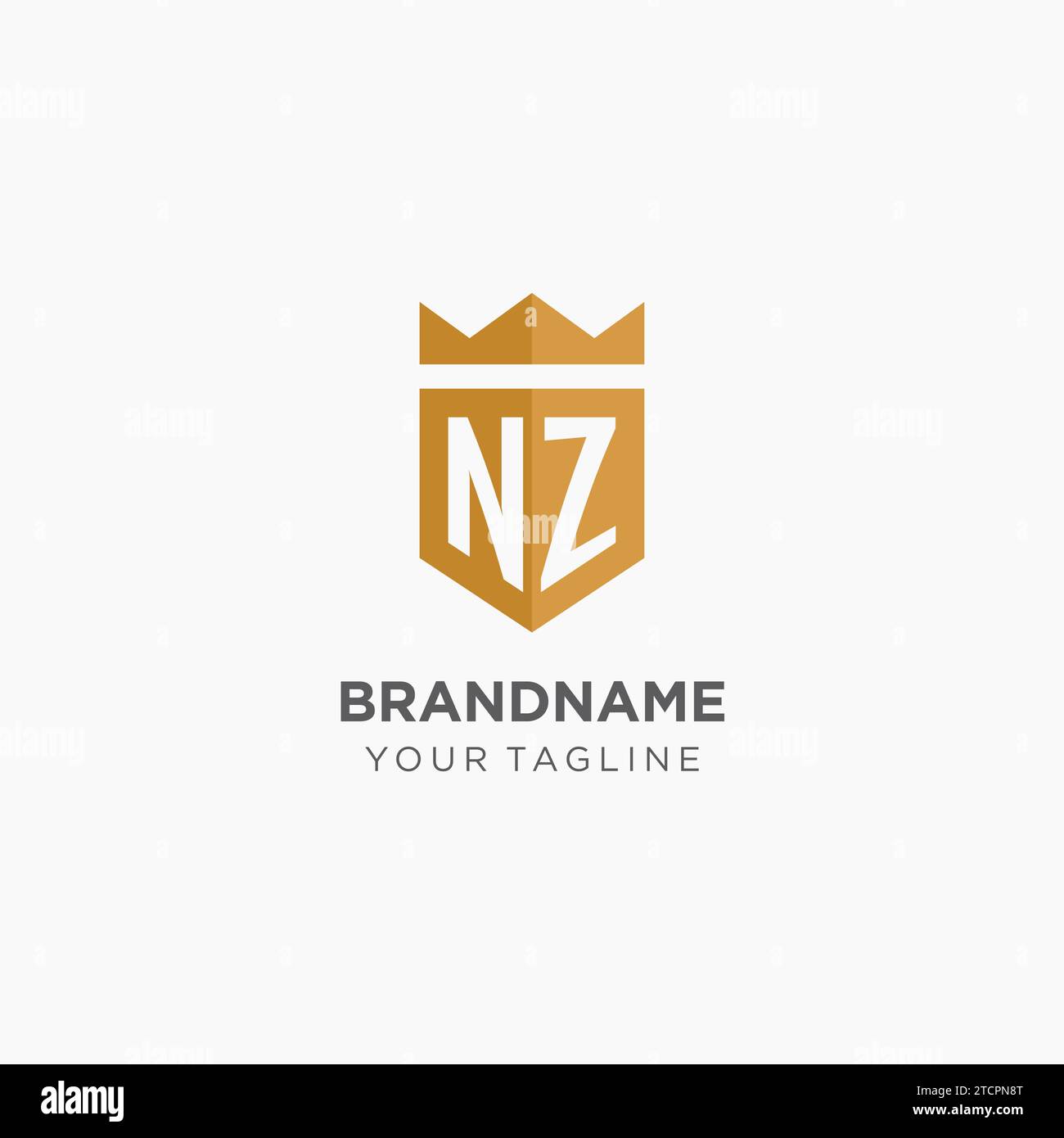 Monogram NZ logo with geometric shield and crown, luxury elegant ...