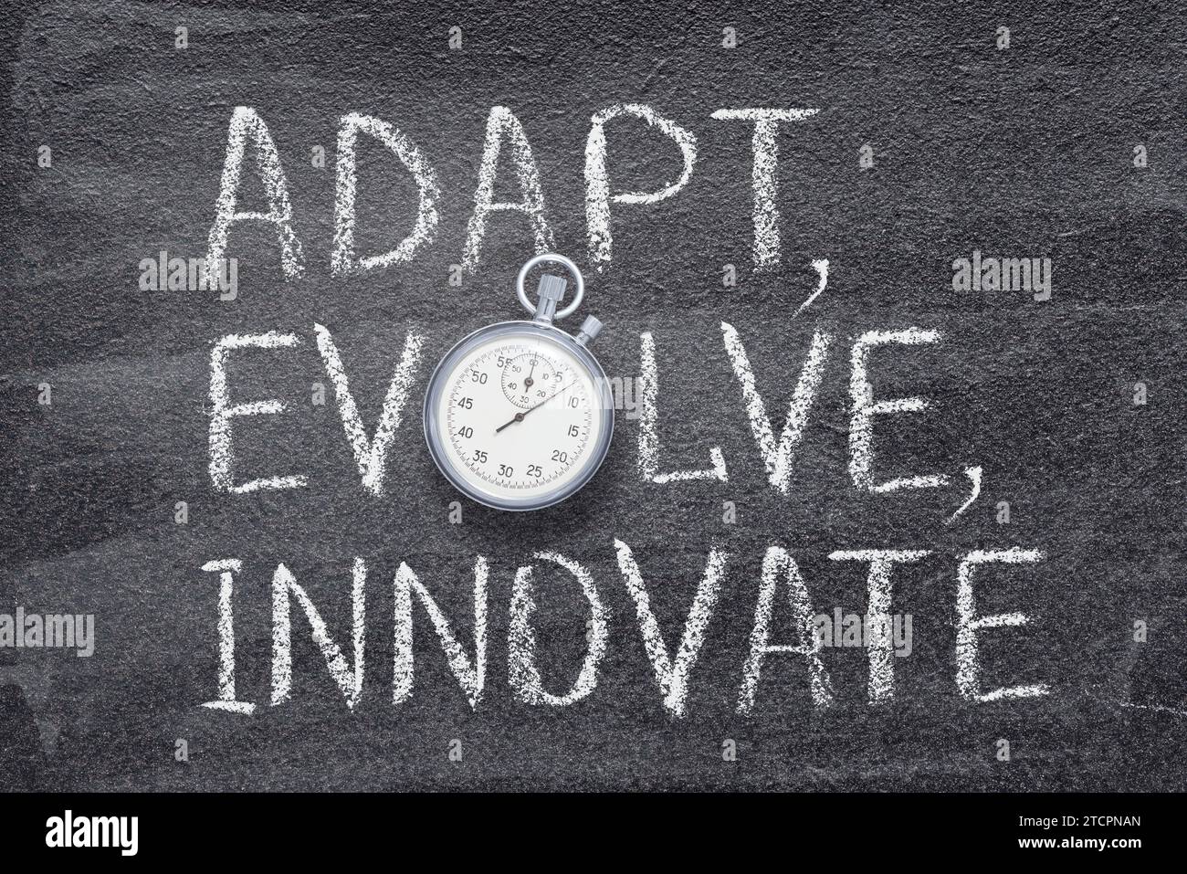 adapt, evolve, innovate phrase written on chalkboard with vintage ...