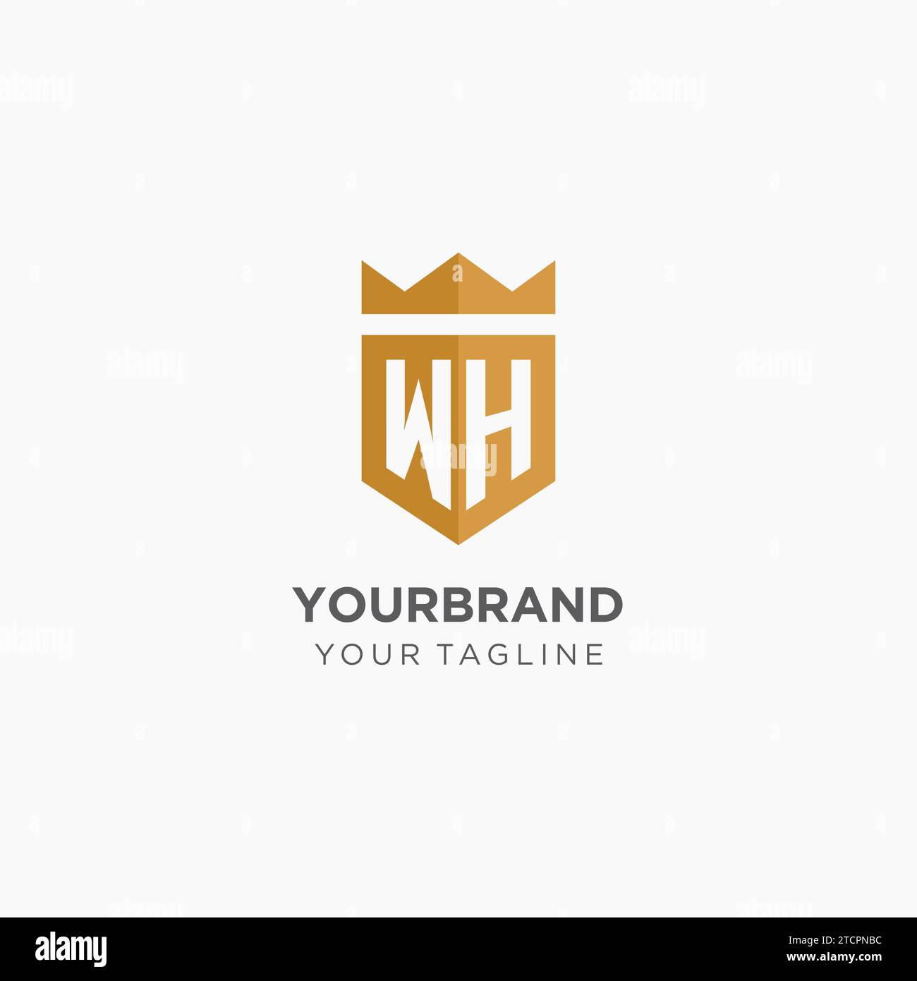 Monogram WH logo with geometric shield and crown, luxury elegant initial logo design vector ...