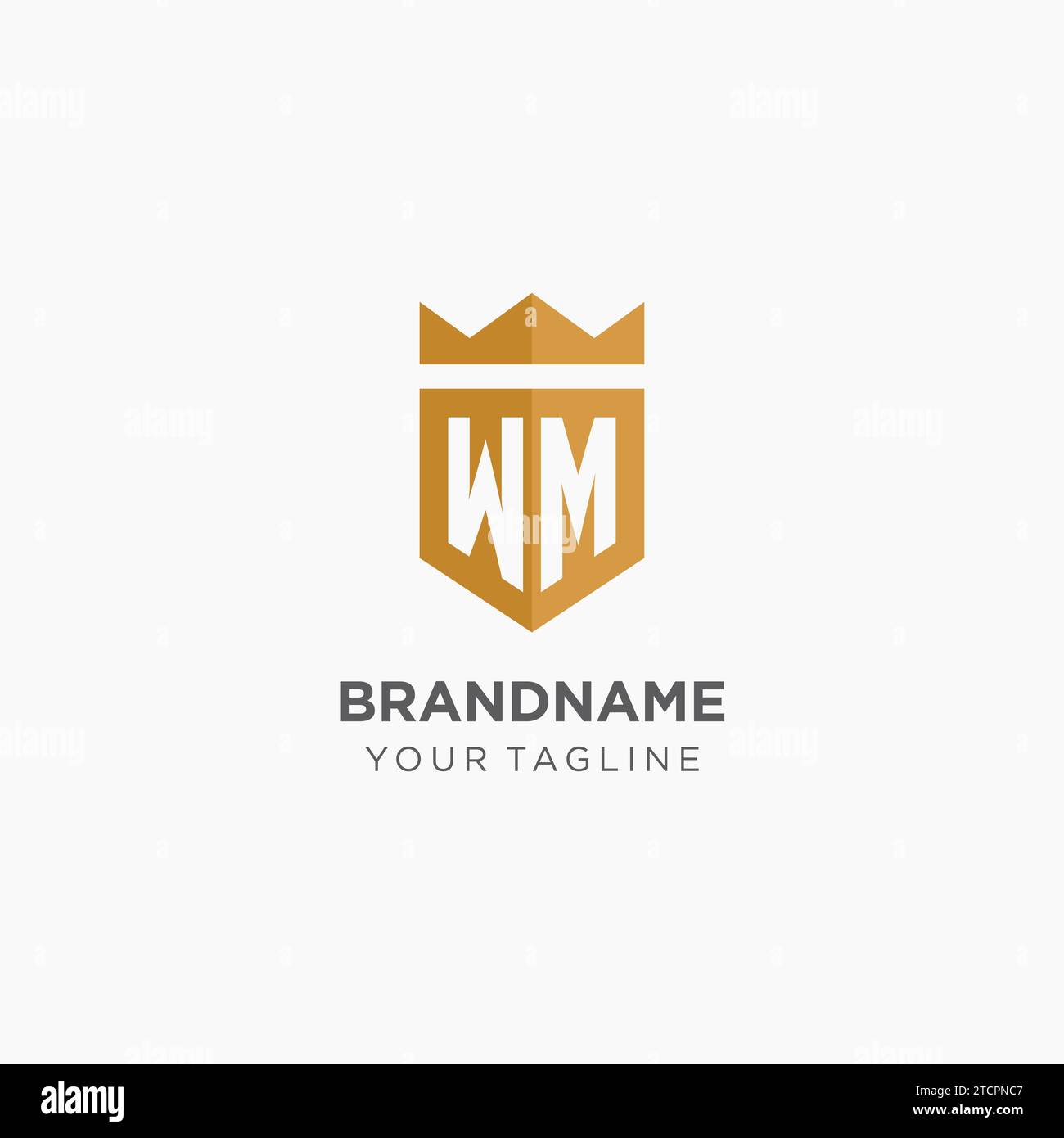 Monogram WM logo with geometric shield and crown, luxury elegant initial logo design vector ...