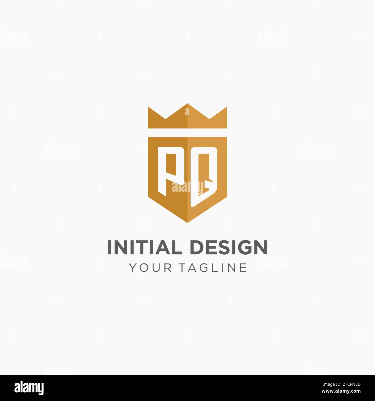Monogram PQ logo with geometric shield and crown, luxury elegant ...