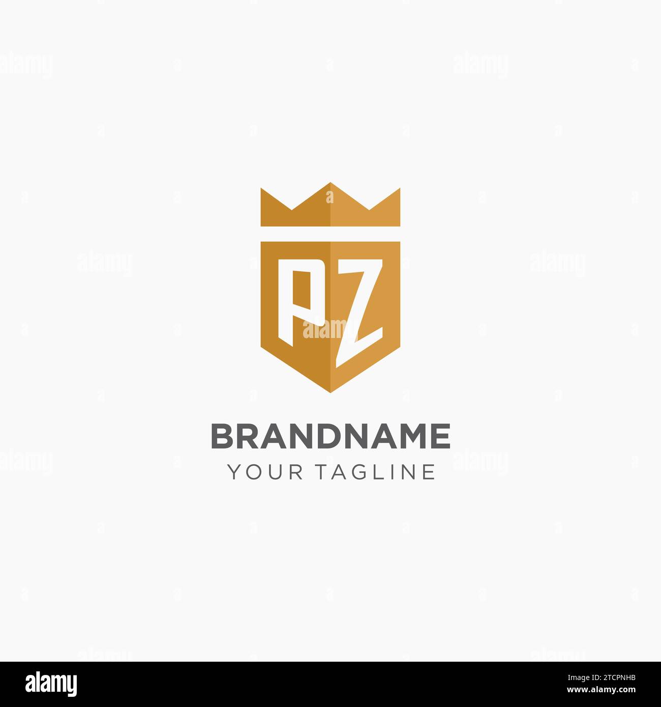 Monogram PZ logo with geometric shield and crown, luxury elegant ...