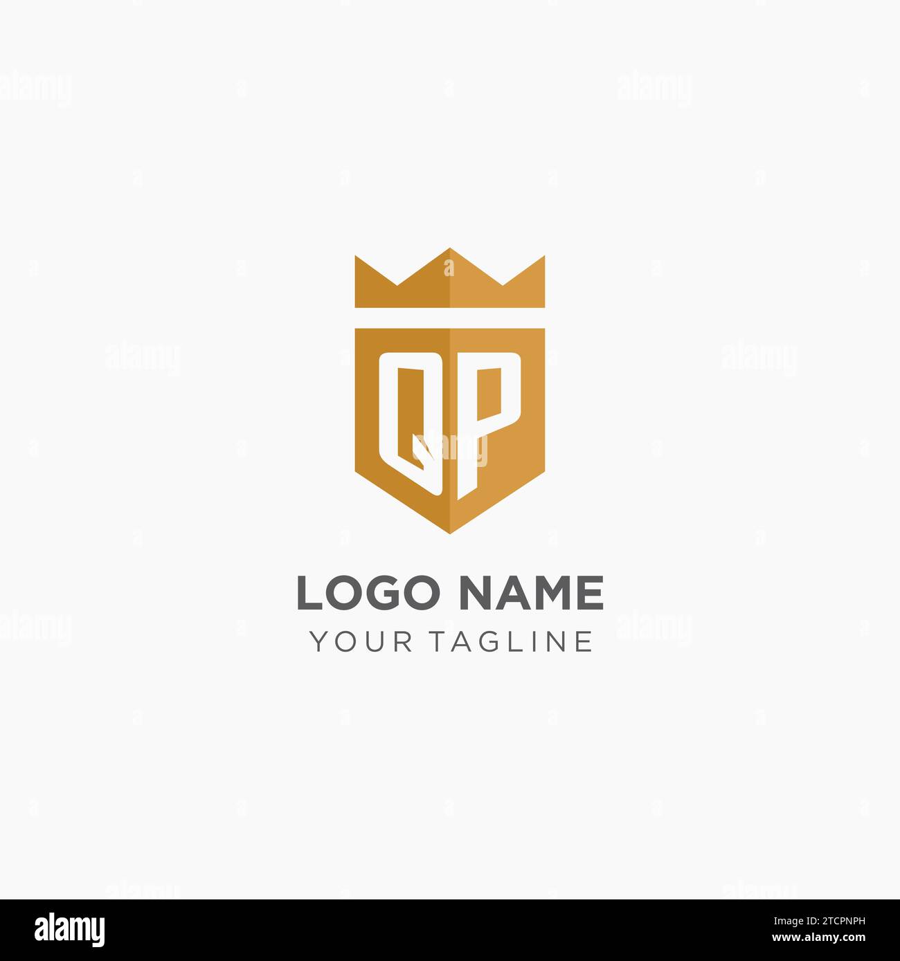 Monogram QP logo with geometric shield and crown, luxury elegant ...