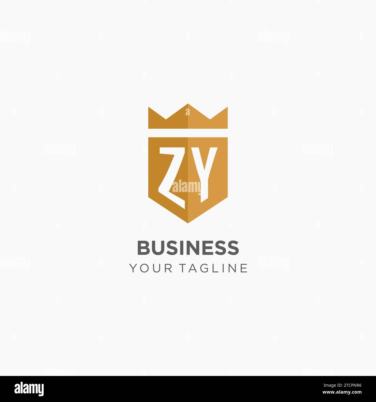 Monogram ZY logo with geometric shield and crown, luxury elegant initial logo design vector ...