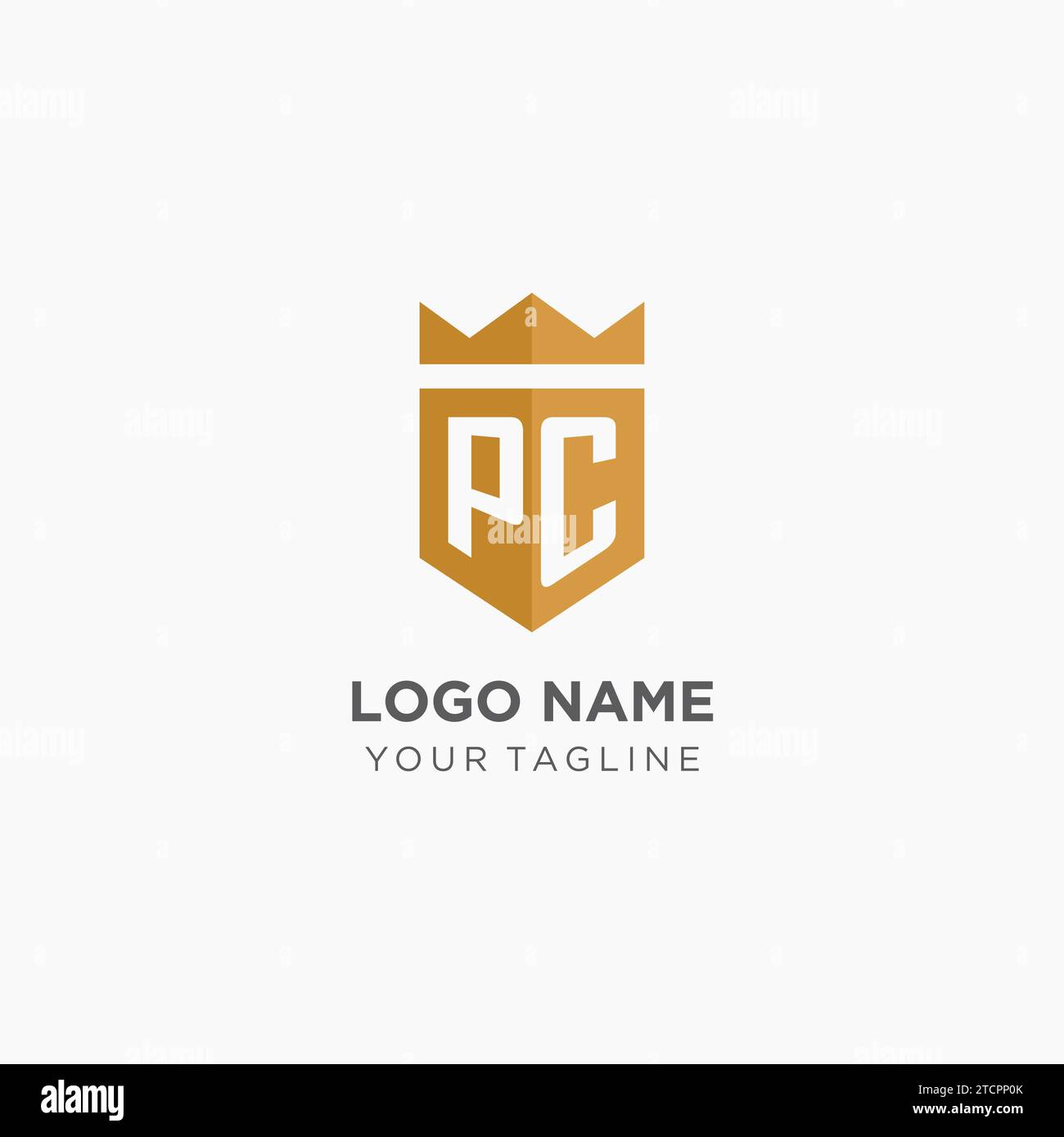 Monogram PC logo with geometric shield and crown, luxury elegant ...