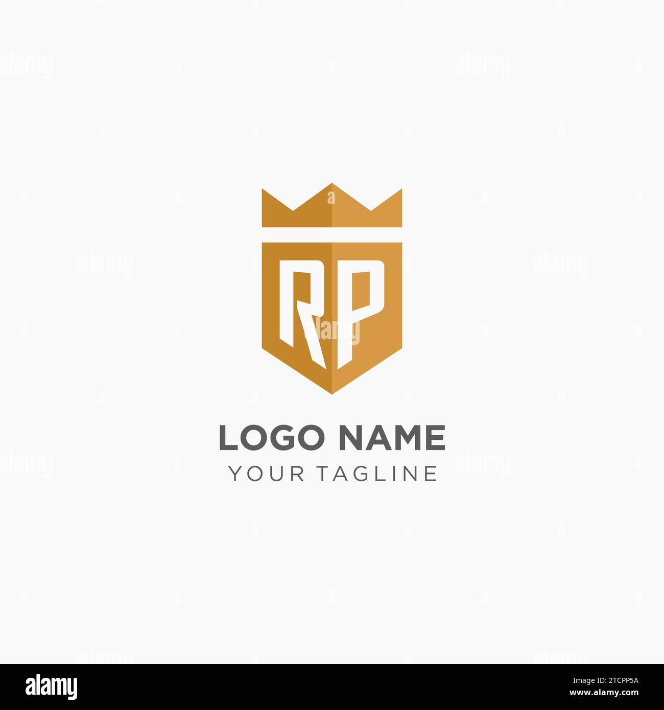 Monogram RP logo with geometric shield and crown, luxury elegant initial logo design vector ...