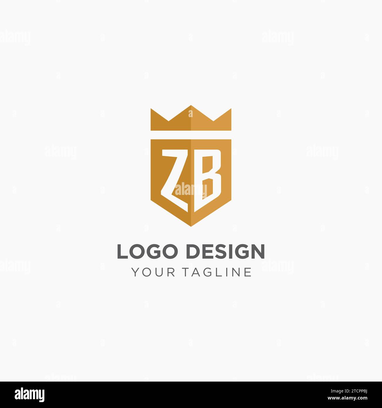 Monogram ZB logo with geometric shield and crown, luxury elegant initial logo design vector ...