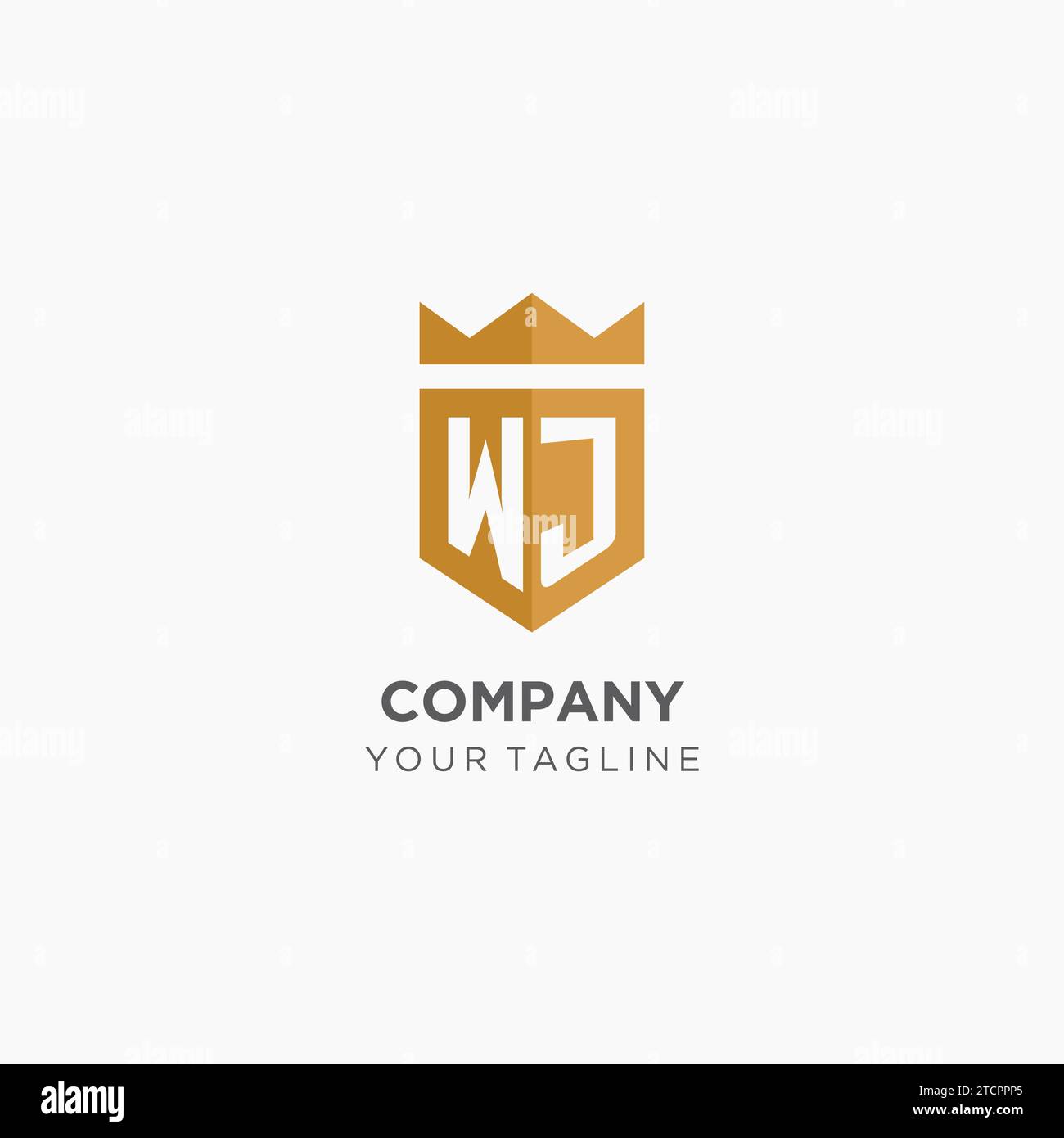 Monogram WJ logo with geometric shield and crown, luxury elegant initial logo design vector ...
