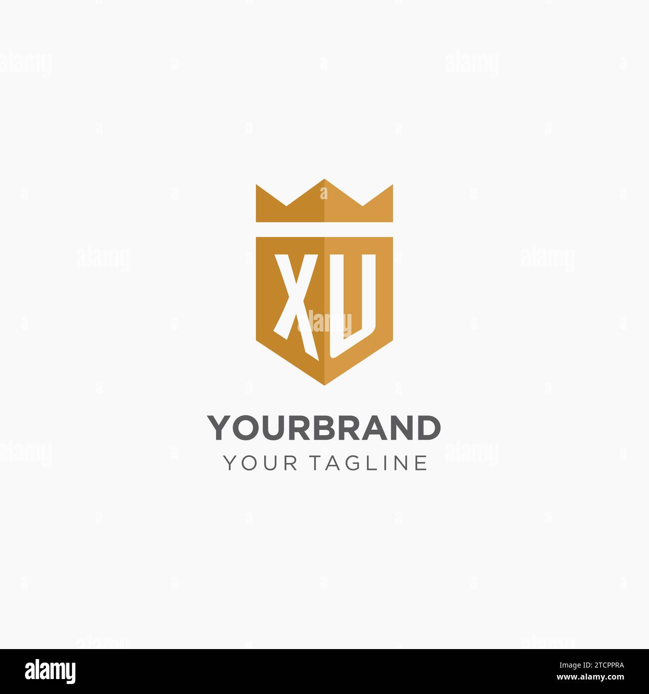 Monogram XU logo with geometric shield and crown, luxury elegant initial logo design vector ...