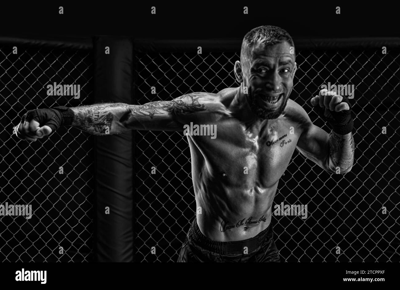 The dramatic black white image of the MMA fighter. Photography in a ...
