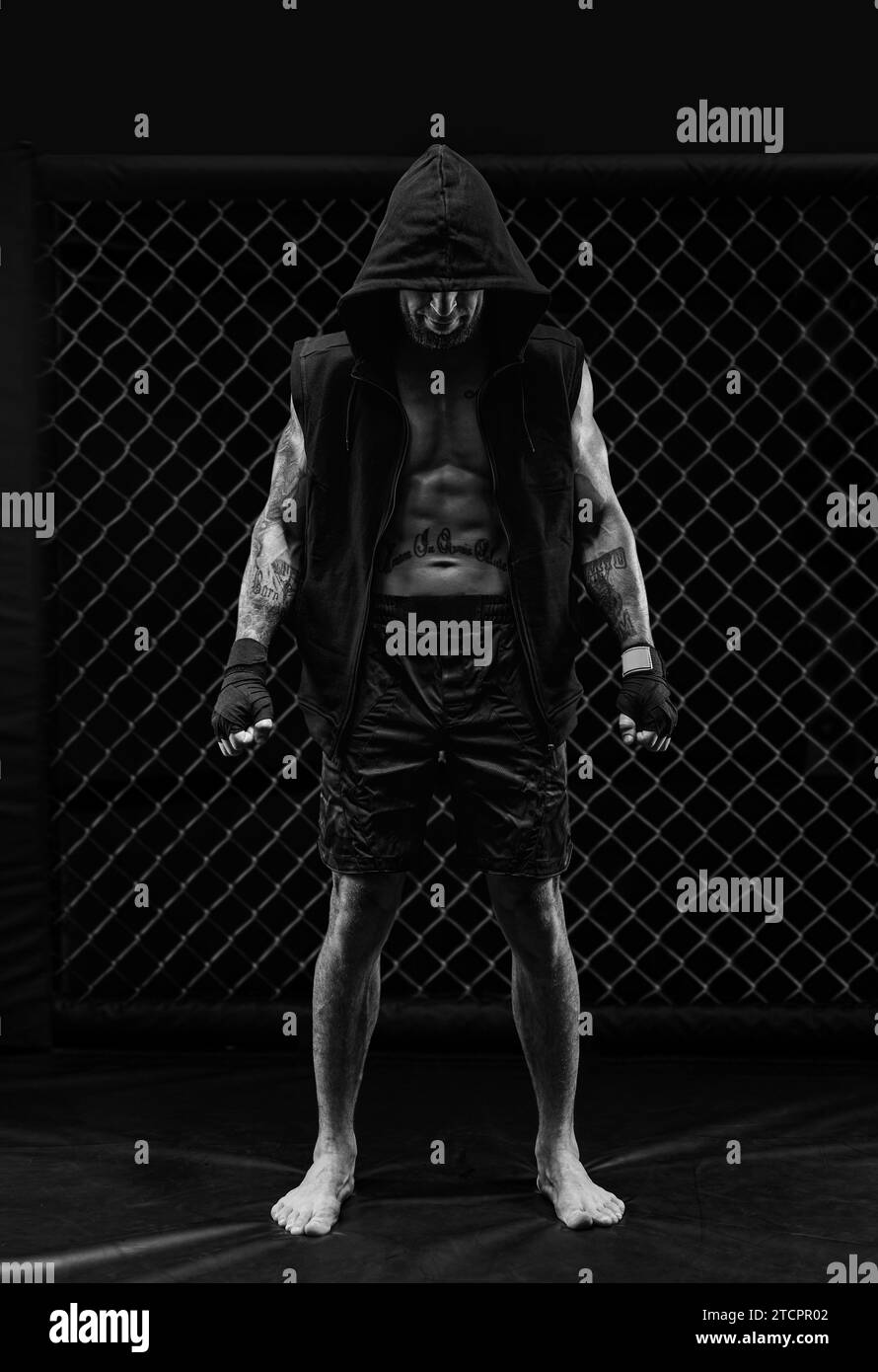The dramatic black white image of the MMA fighter. Photography in a ...