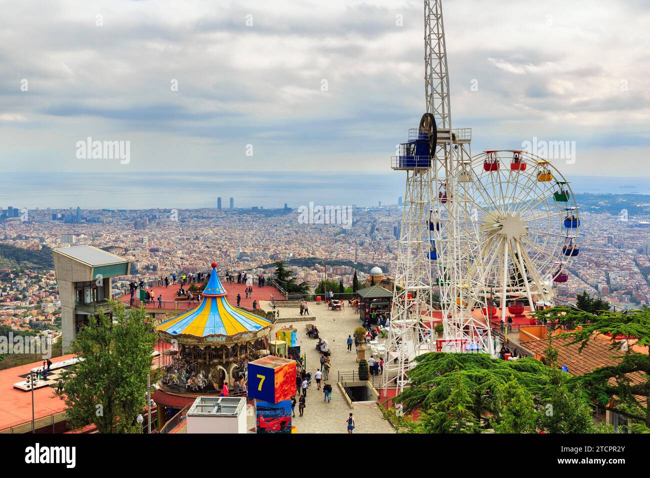 Amusement park, amusement park with Ferris wheel and view of the sea of ...