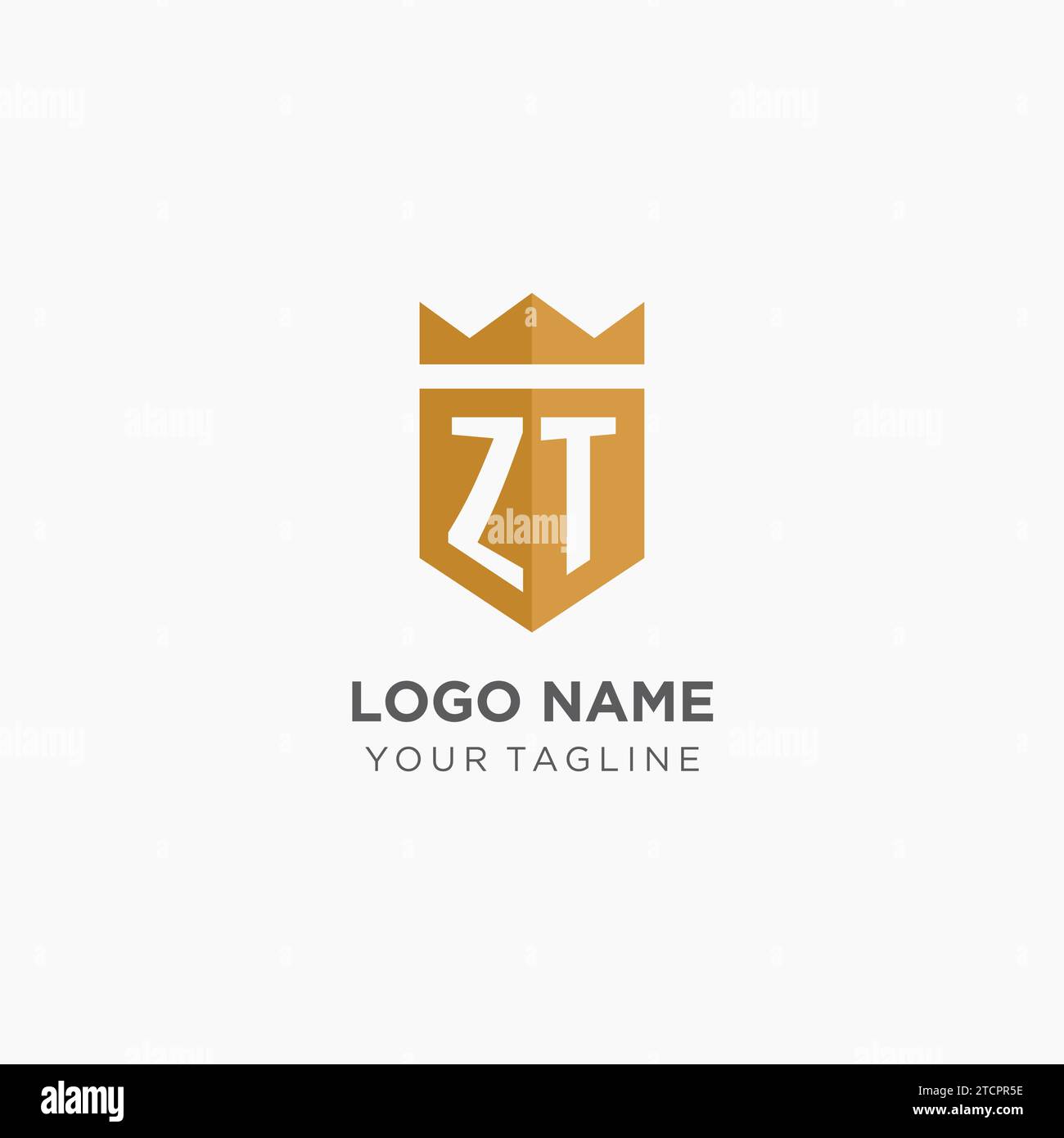 Monogram ZT logo with geometric shield and crown, luxury elegant initial logo design vector ...