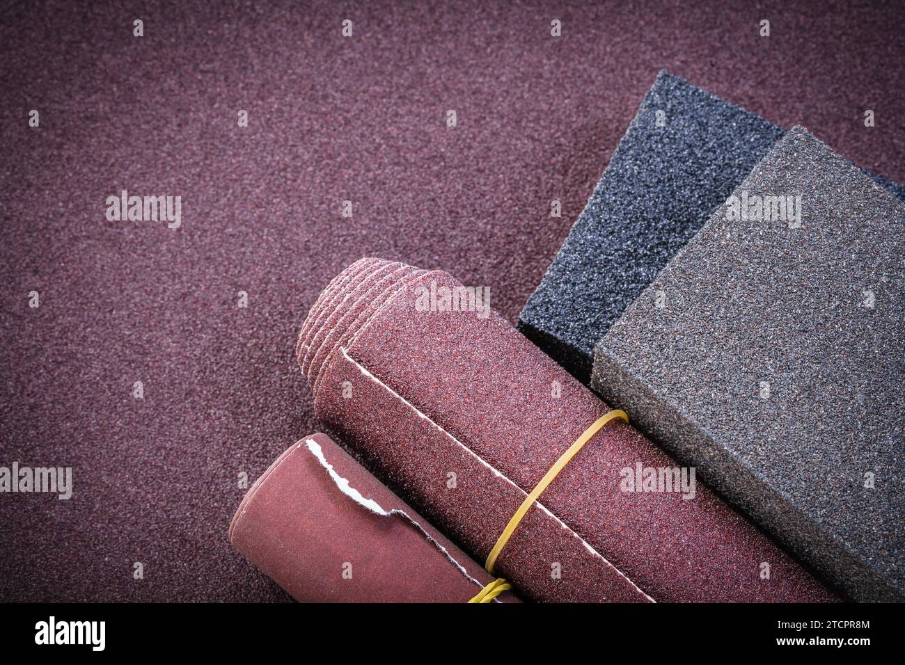 Sanding paper rolls Sanding sponges on polishing sheet Sanding tools ...