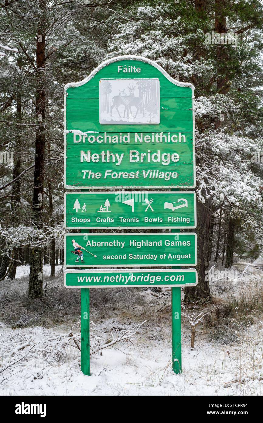 Nethy Bridge sign in the snow. Highlands, Scotland Stock Photo - Alamy