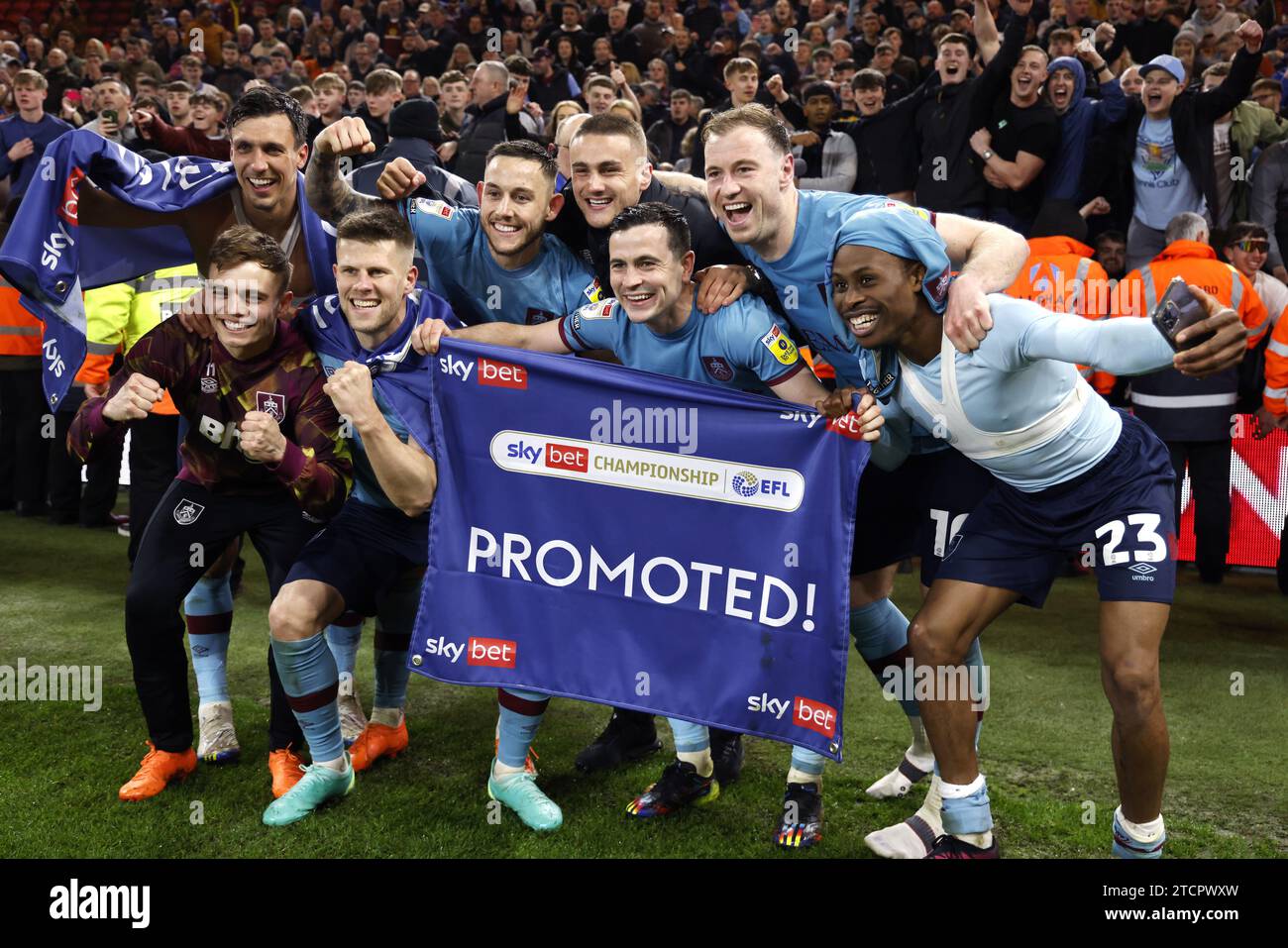 File photo dated 07-04-2023 of Burnley players celebrating promotion ...