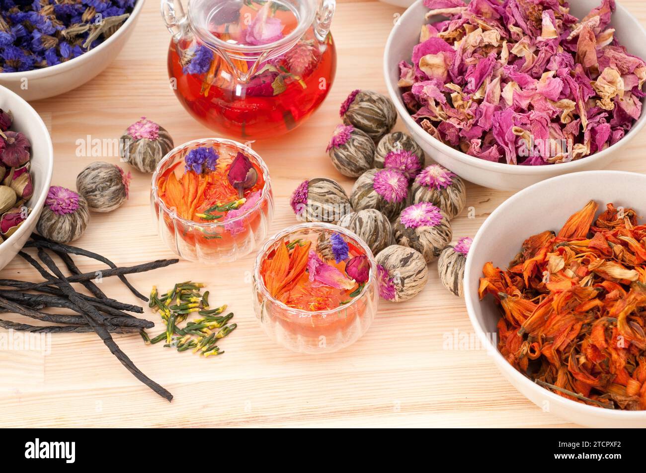 Herbal natural floral tea infusion with dry flowers ingredients Stock ...