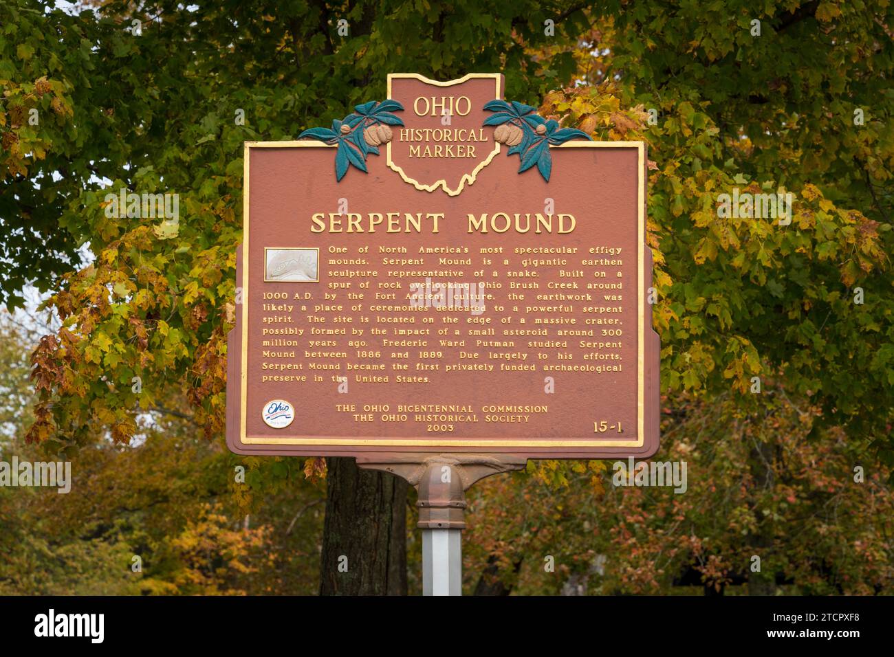 A Plaque at The Serpent Mound State Memorial, Effigy Mound in Peebles ...
