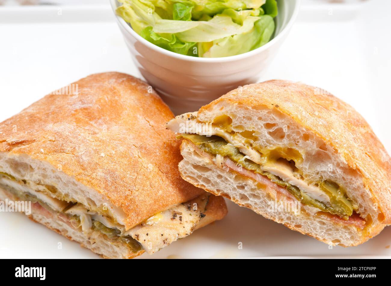 Traditional Italian ciabatta panini sandwich chicken vegetables and ...