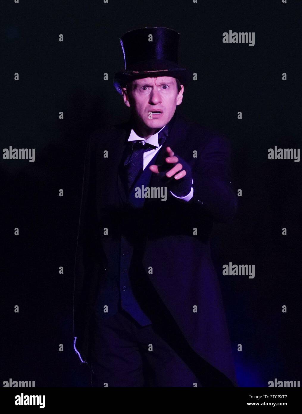 An actor from the London Touring Players performs the part of Ebenezer ...