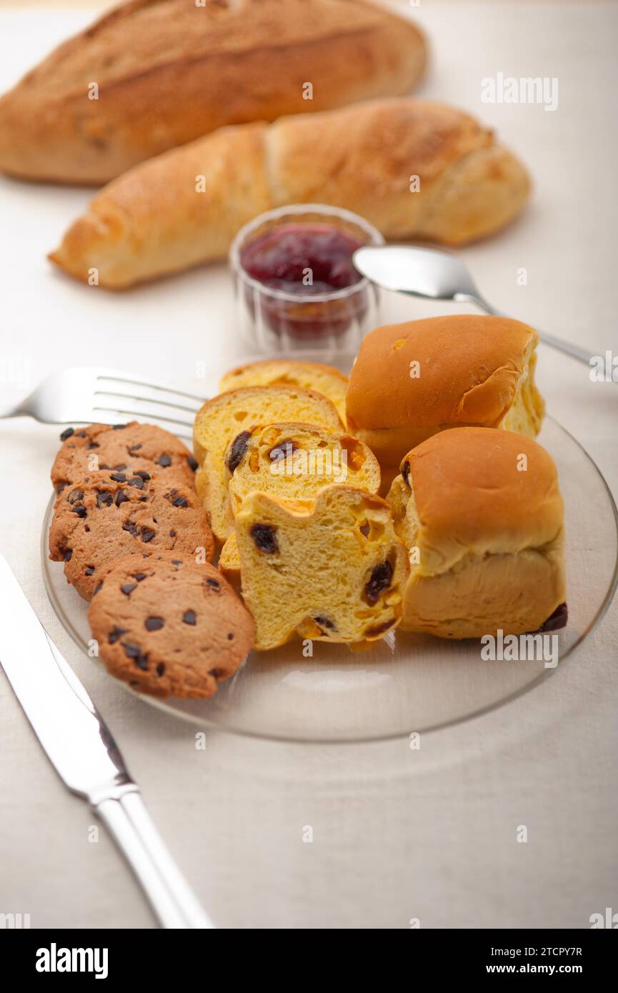 Bread butter and jam classic European breakfast Stock Photo - Alamy