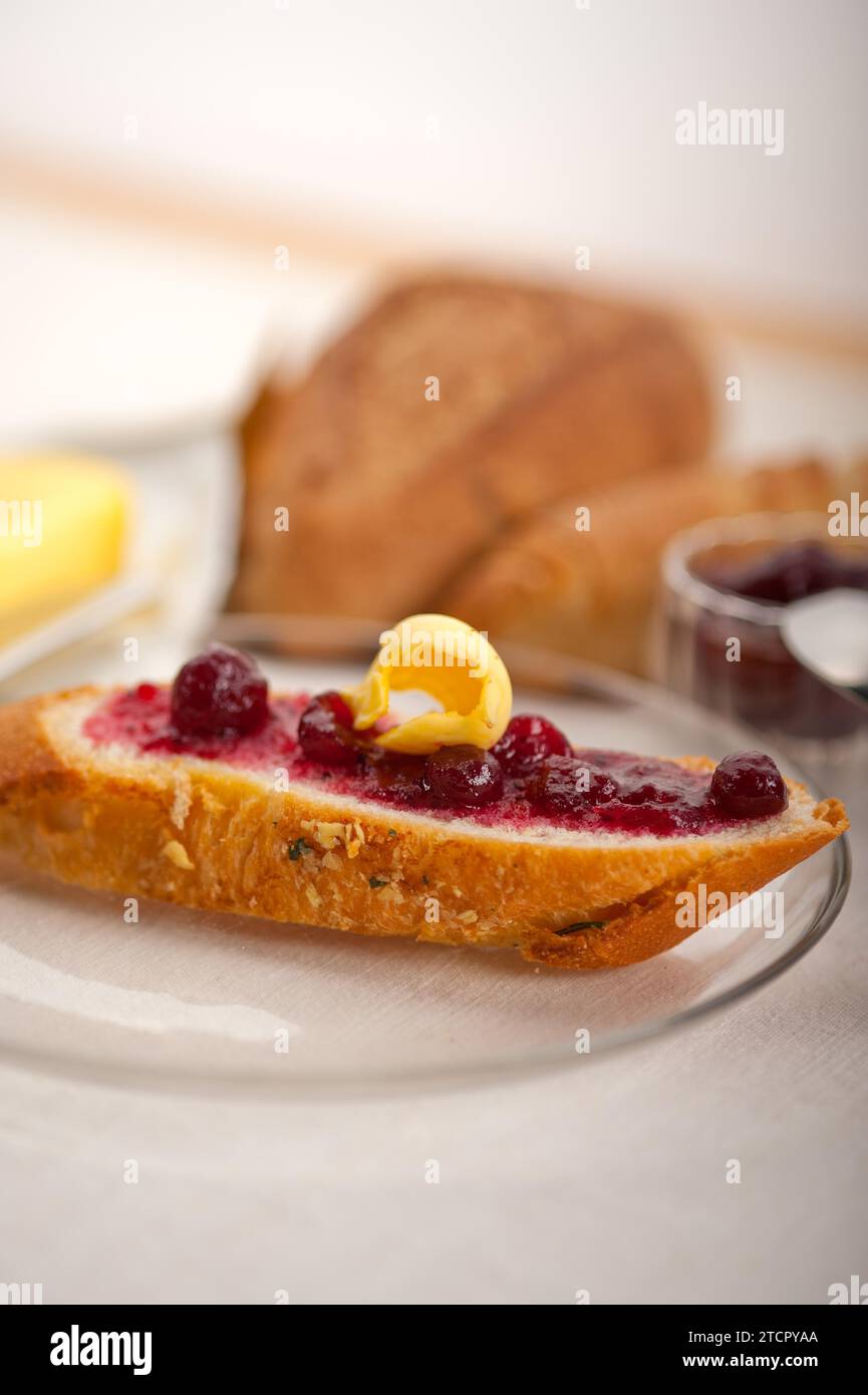 Bread butter and jam classic European breakfast Stock Photo - Alamy