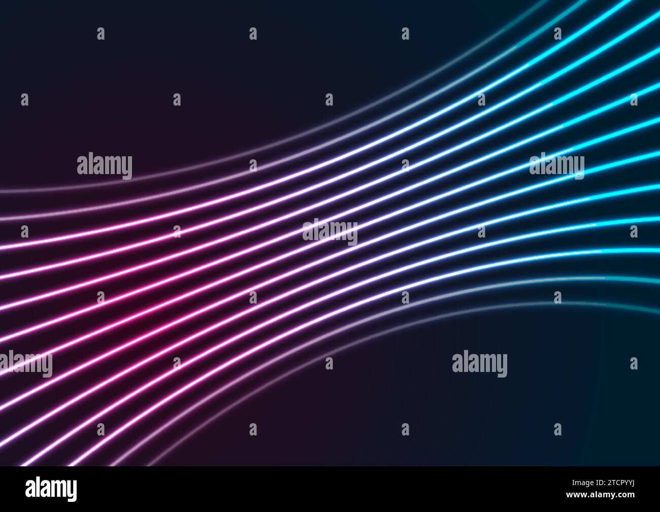 Blue and ultraviolet neon laser glowing curved wavy lines abstract background. Vector design ...
