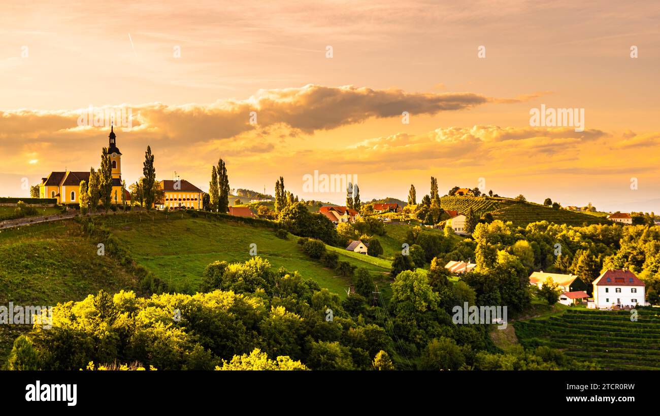 Autumn Landscape panorama of vineyard on an Austrian countryside during ...