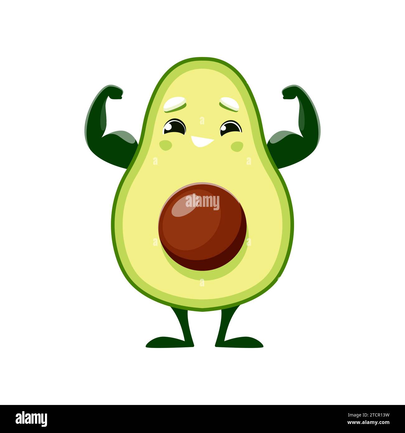 Cartoon strong avocado character for emoji or kawaii emoticon, isolated ...