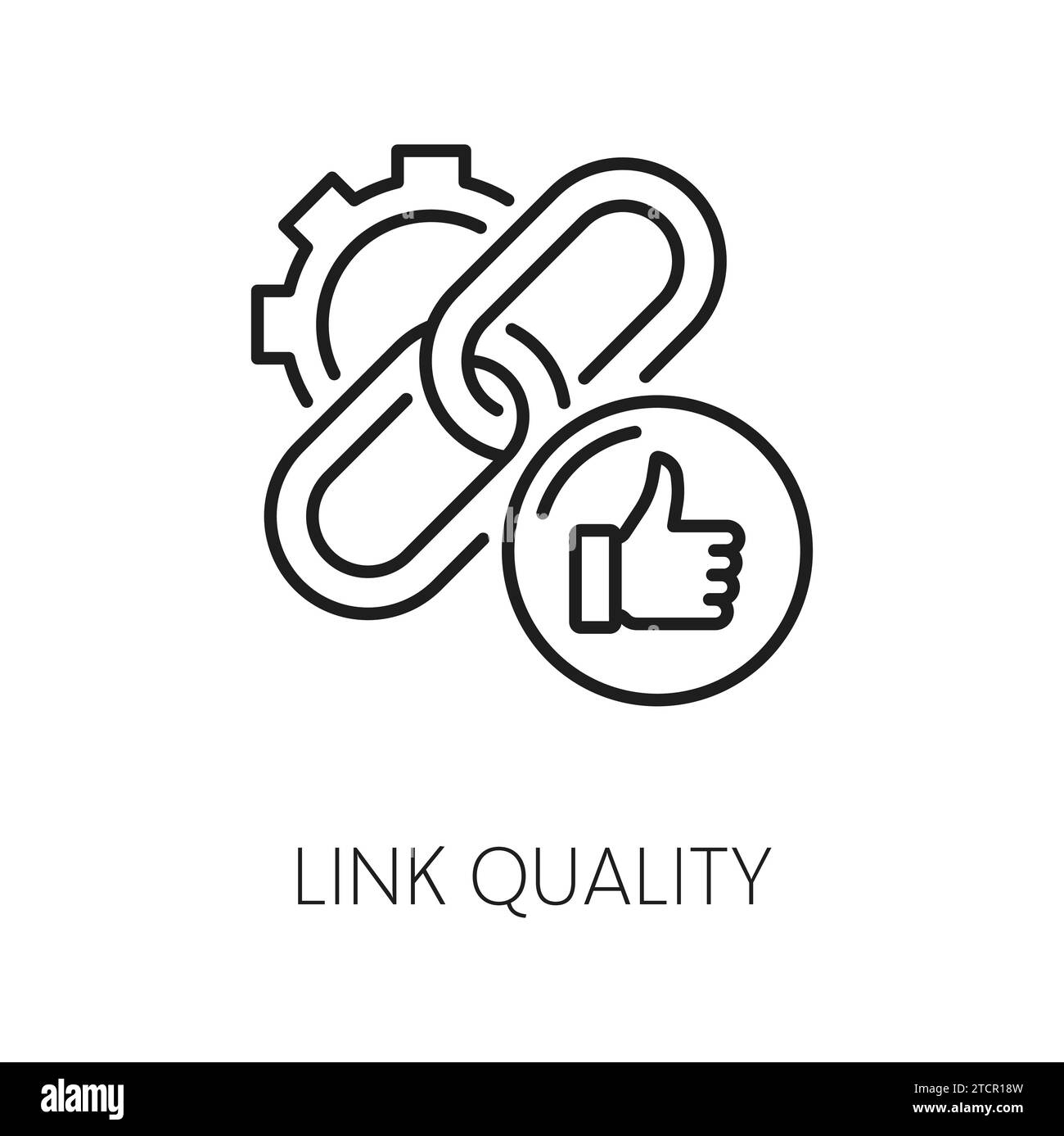 Link quality. Web audit icon. Isolated vector outline sign with gear or ...
