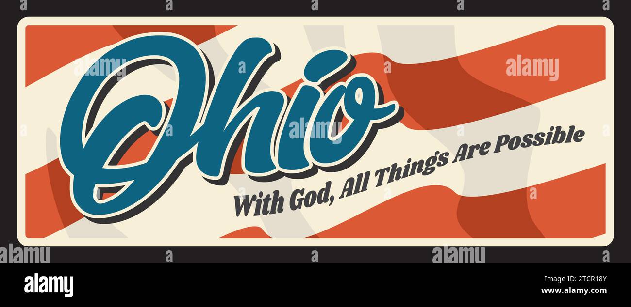 Ohio US state retro travel plate, touristic landmark plaque. With gold ...