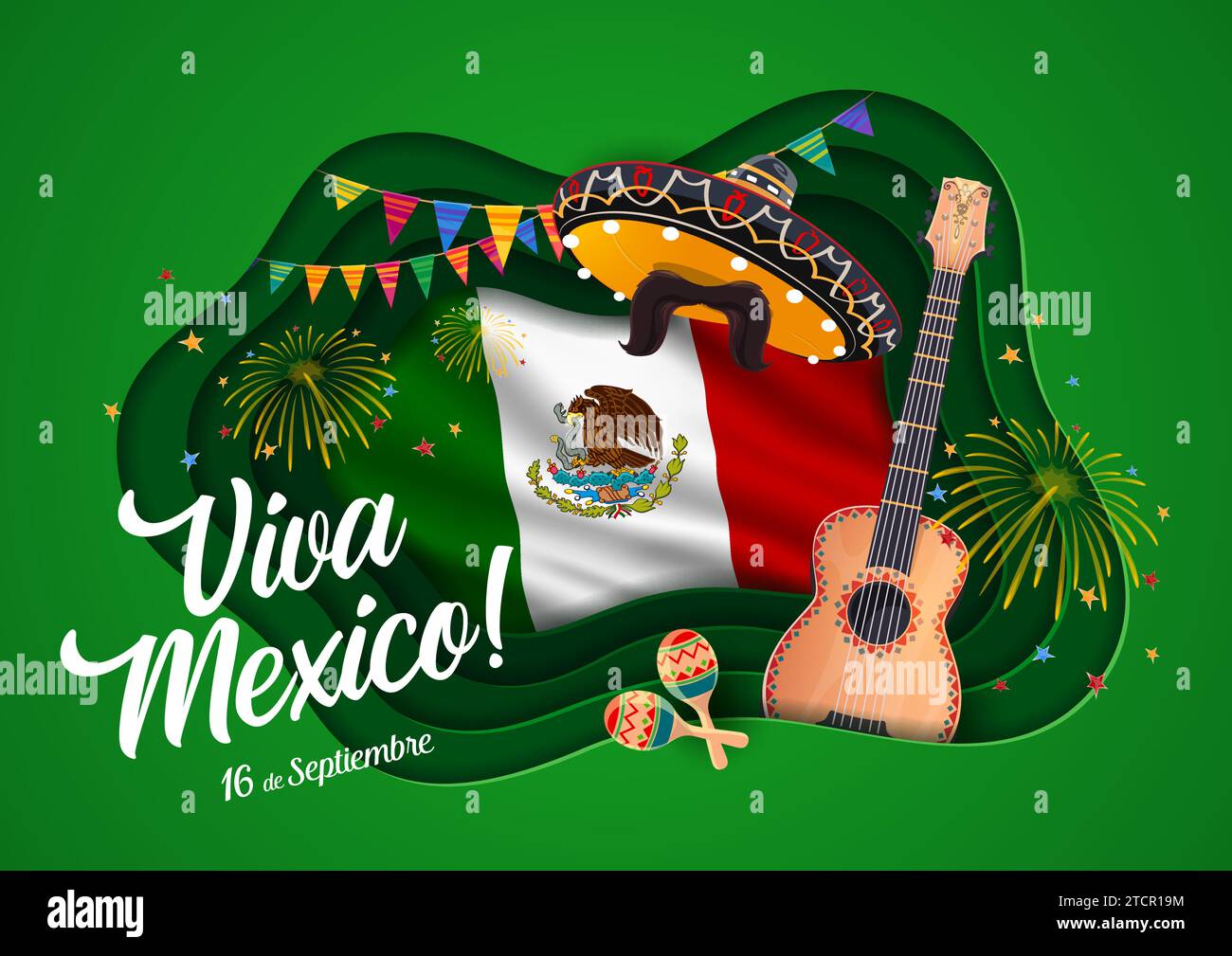 Viva Mexico paper cut banner for Mexican Independence Day holiday ...