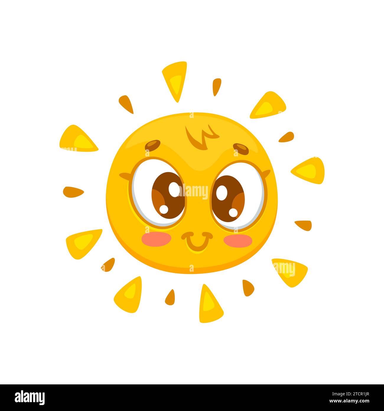 Cartoon smiling sun character with kawaii face, sunny emoji or emoticon ...