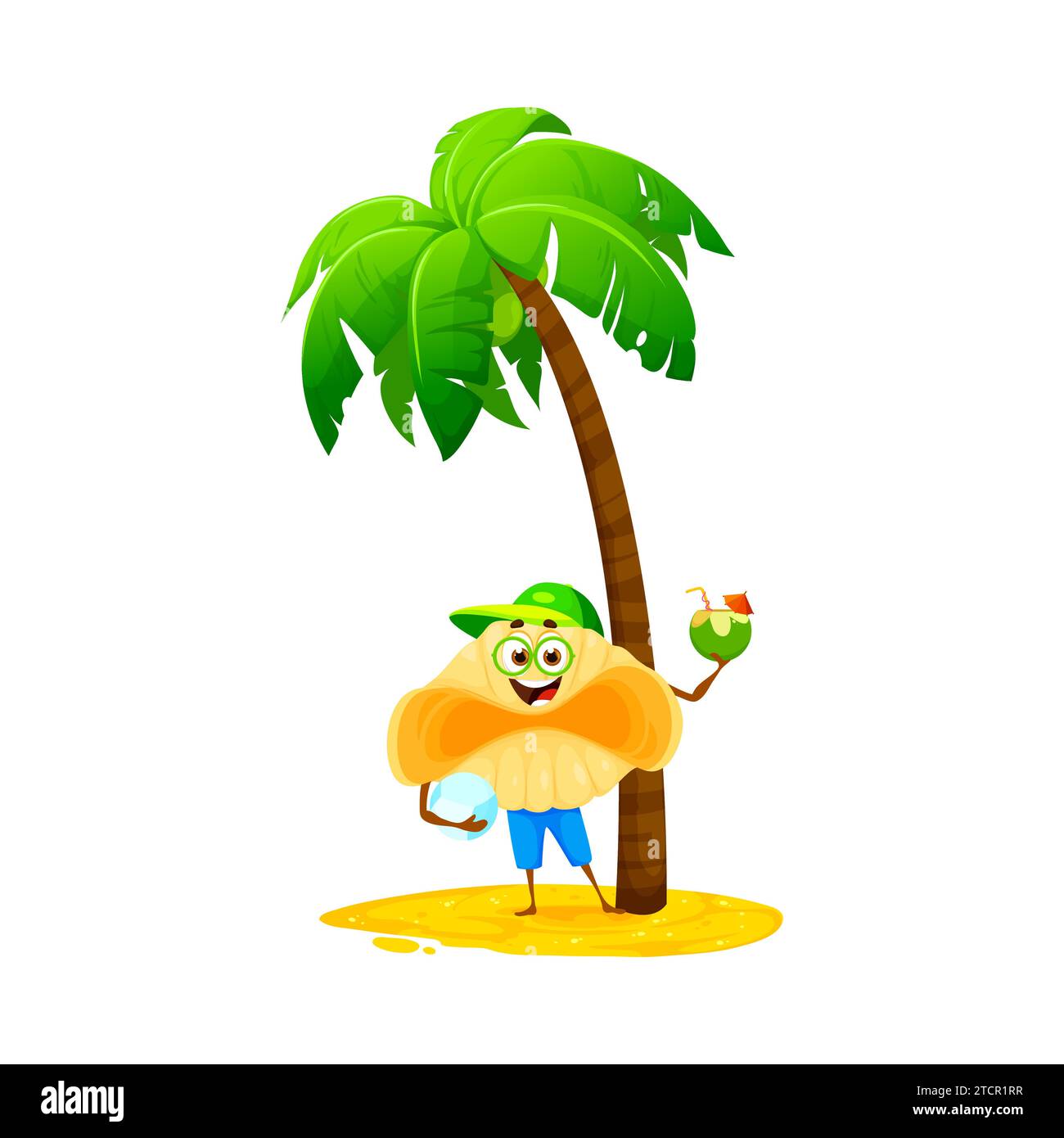 Cartoon conchiglioni pasta character on summer beach vacation. Cute ...