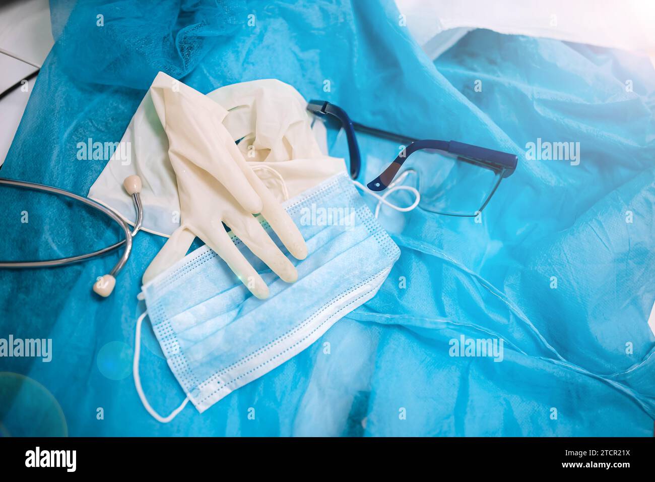 Medical protective equipment for doctor, medical gloves, face shield ...