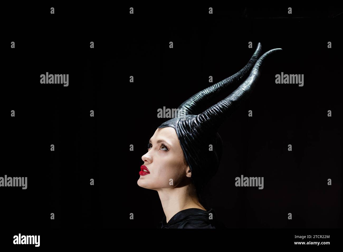 Fairy witch with devil horns, halloween costume. Beautiful magical ...