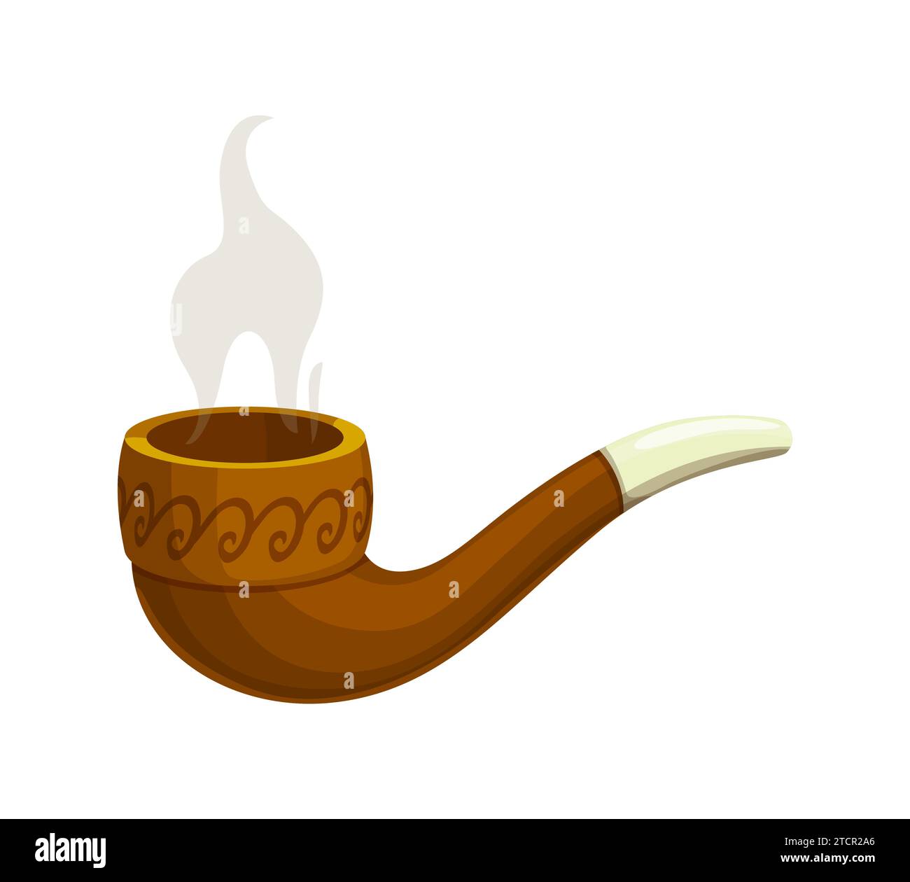 Cartoon steaming smoking pipe. Isolated vector ancient wooden device ...